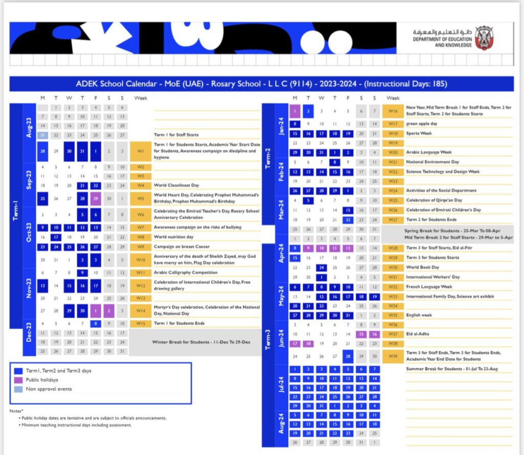 Academic Calendar 2023-2024 – Rosary School